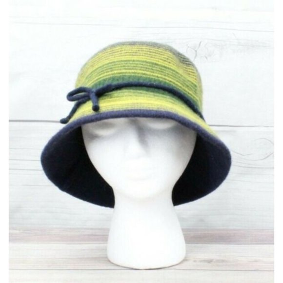 STCN | Accessories | Vintage Stcn Madrid Womens Navy Yellow Wool Bow Fedora Hat | Poshmark